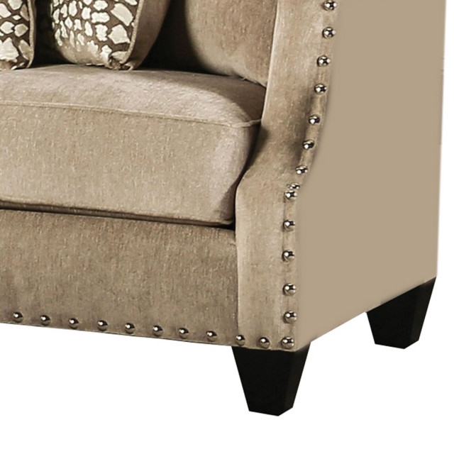 Benzara BM237170 Fabric Sofa With Scooped Track Arms and Nailhead Trim ...
