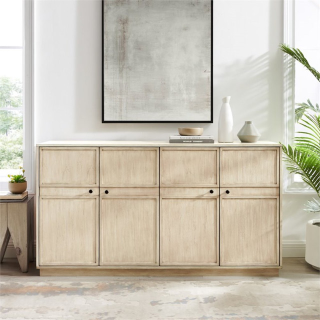 Pemberly Row Modern Transitional 62" Framed 4-Door Sideboard in Birch ...