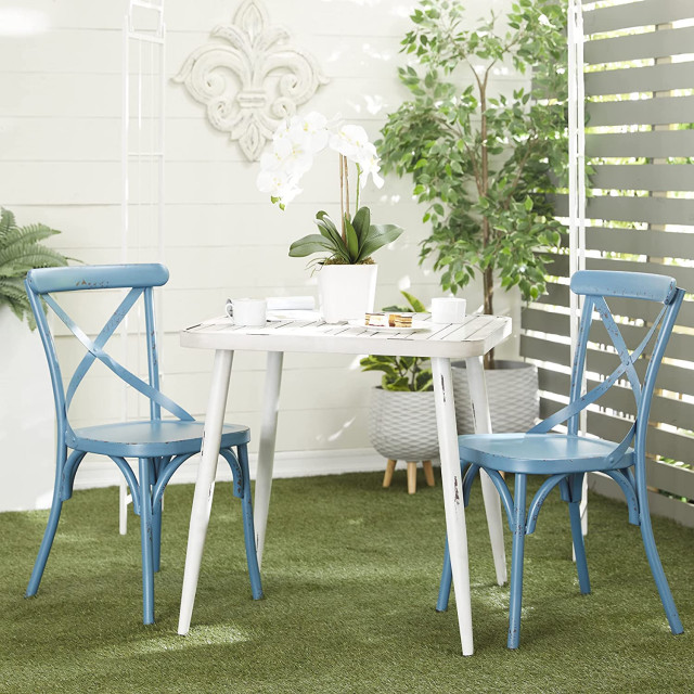 Farmhouse Patio Dining Table, Angled Legs With Slatted Aluminum Top ...