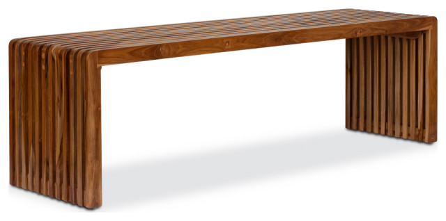 Poly and Bark Tatum Teak Slatted Wood Bench, Natural - Transitional ...