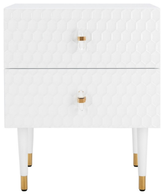Beonica 2 Drawer Side Table, White/Gold - Midcentury - Side Tables And ...