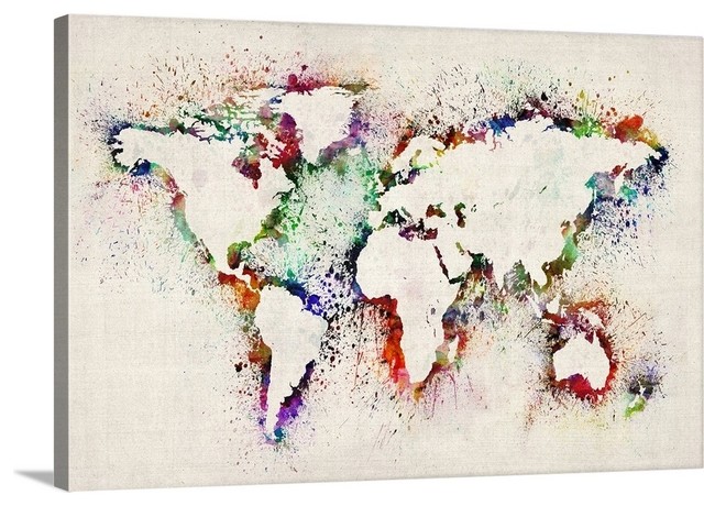 World Map Splash Outline Wrapped Canvas Art Print, 48"x32 ...