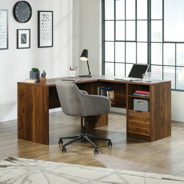 Corner Desk, Open Compartments & Filing Drawer With Grooved Front ...