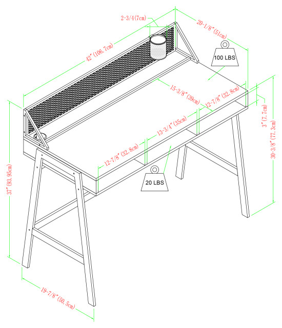 Urban Industrial Metal Mesh Back Writing Desk With Cubby Storage ...