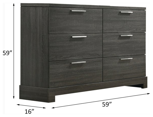 Contemporary Double Dresser, Block Legs & 6 Drawers With Bar Pulls ...