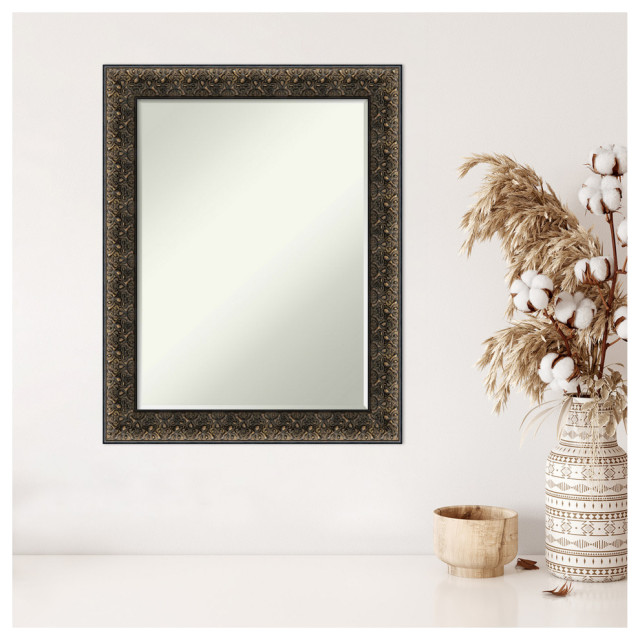 Intaglio Embossed Black Petite Bevel Wood Wall Mirror 22.5 x 28.5 in ...