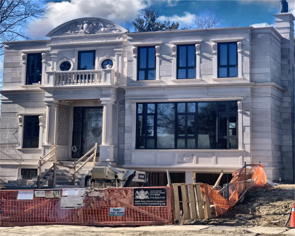 Complete limestone exterior for a unique custom home in Etobicoke ...