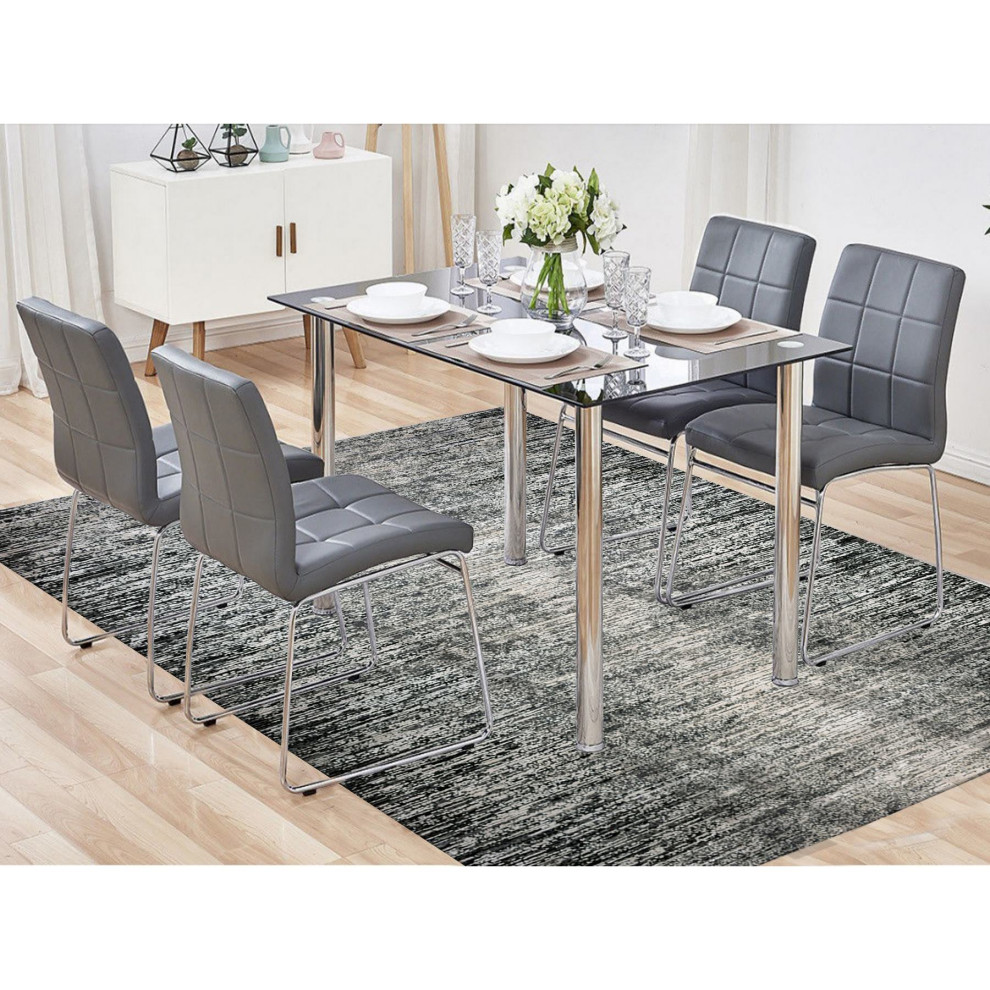 Domino Black Modern Wool and Silk Striae Design Hand Knotted Rug 8'x10 ...