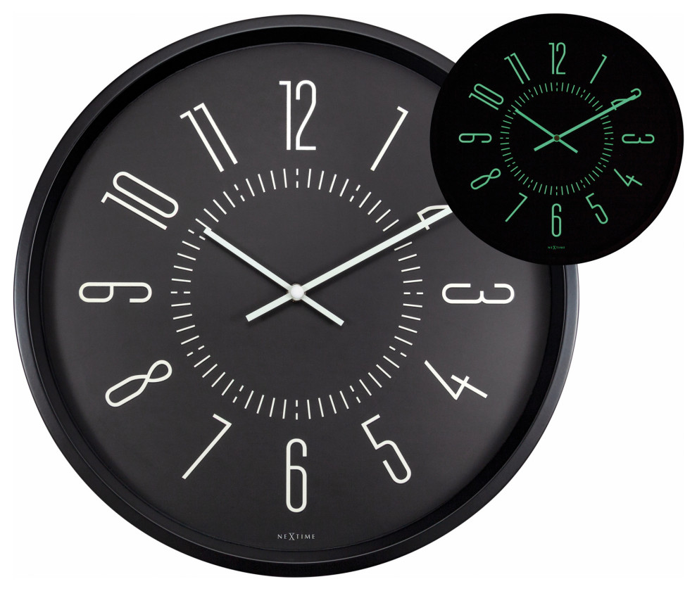 NeXtime Luminous Metal and Glass Wall Clock - Transitional - Wall ...