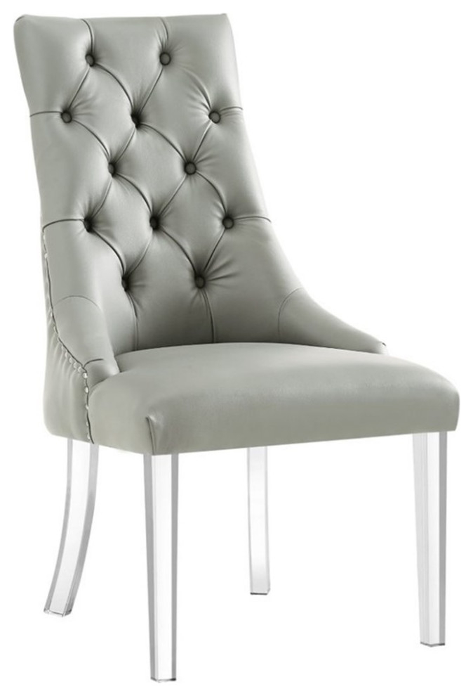 Posh Living Colton PU Leather Acrylic Leg Dining Chair in Gray (Set of ...
