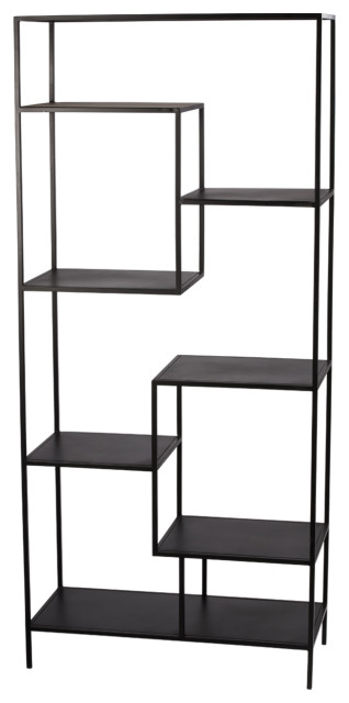 Modern Minimalist Black Staggered Shelves Etagere Open Shelf Metal ...