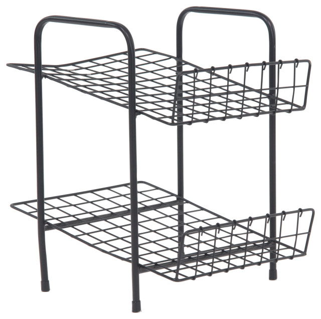 2 Tier Metal Frame Magazine Rack with Tubular Legs, Black - Industrial ...