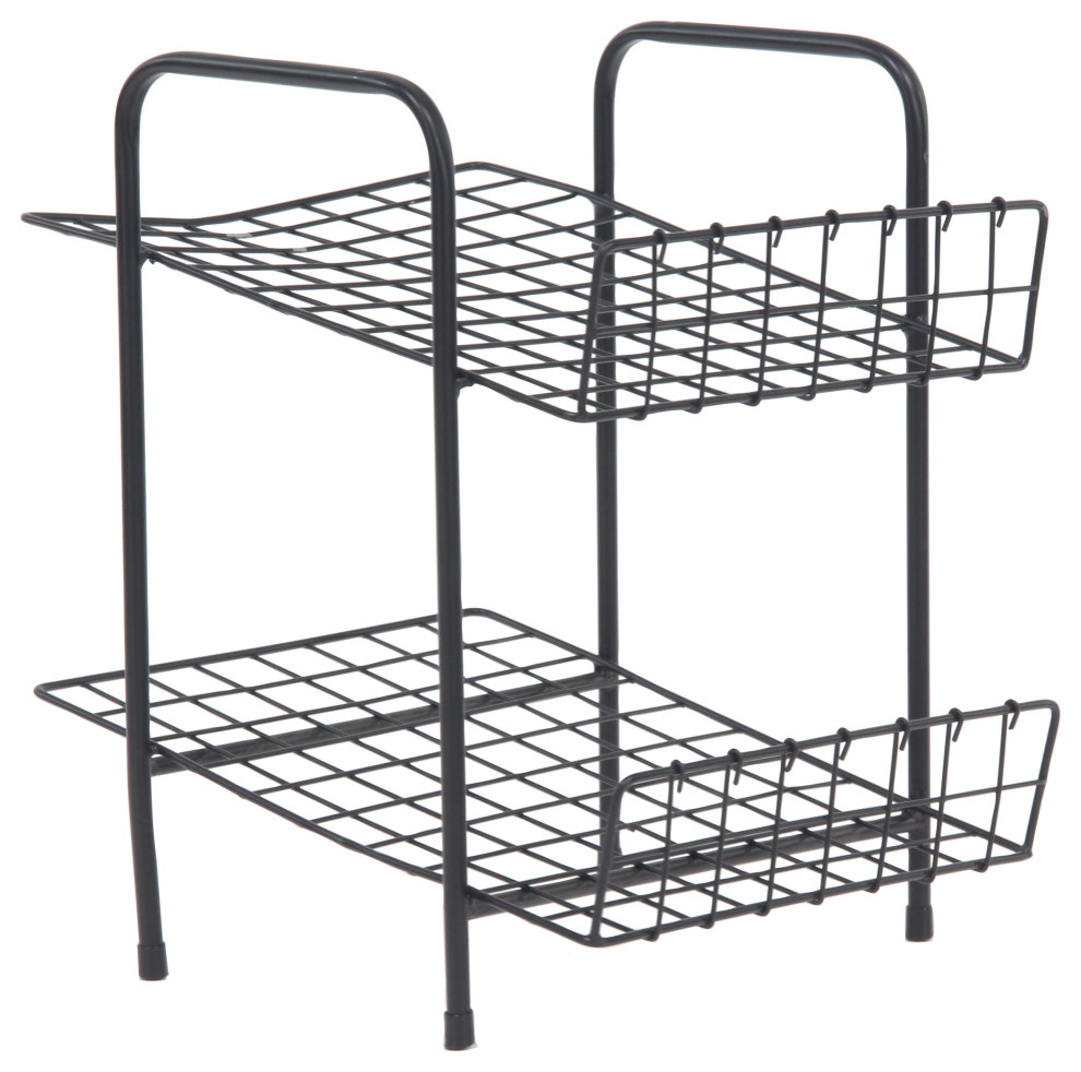 2 Tier Metal Frame Magazine Rack with Tubular Legs, Black - Industrial ...