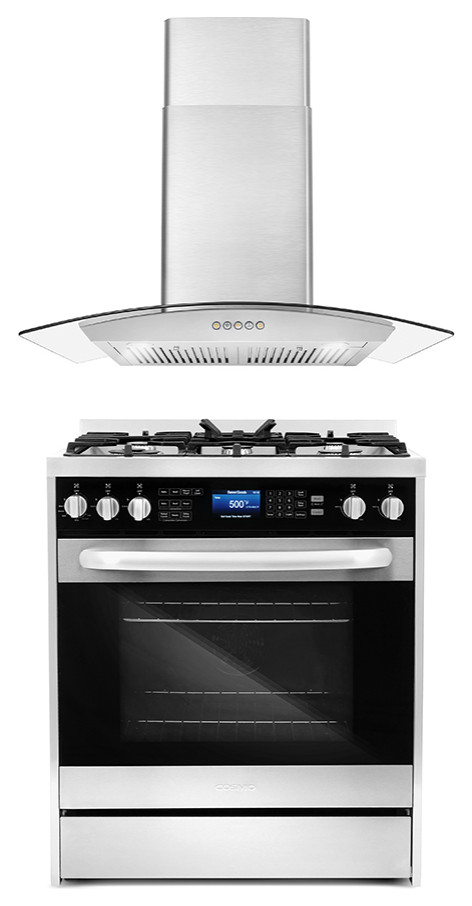 2-Piece Kitchen, 30" 240V Dual Fuel Range and 30" Wall Mount Range Hood ...