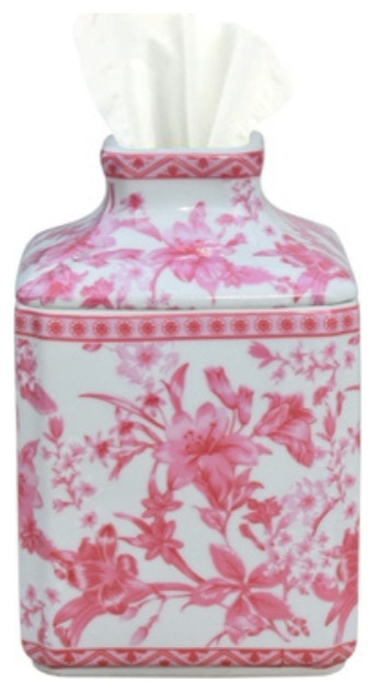 Pink and White Floral Motif Porcelain Tissue Holder - Contemporary ...