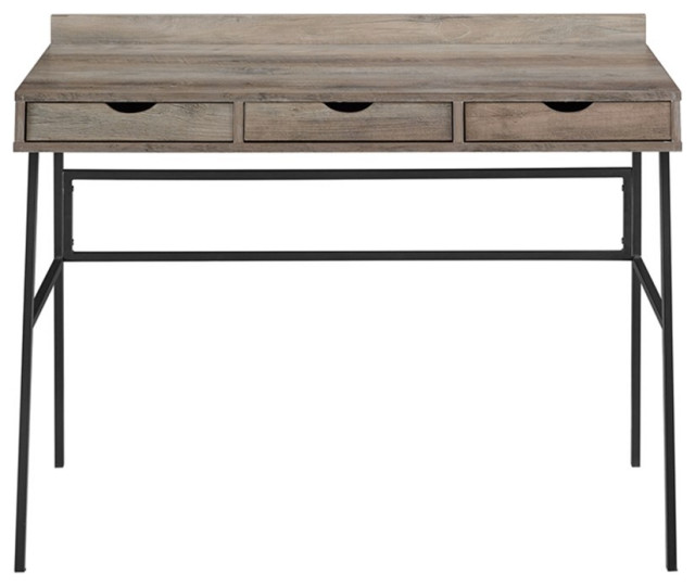 Urbanpro 42" Engineered Wood 3-Drawer Angled Front Desk in Gray Wash ...