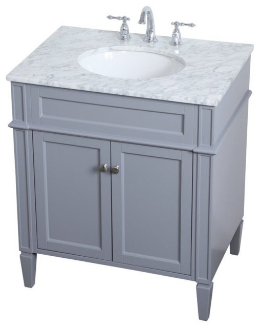 Elegant Decor Williams 30" Single Marble Top Bathroom Vanity in Gray ...