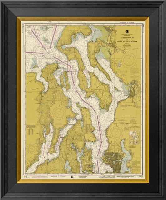 Nautical Chart, Admiralty Inlet And Puget Sound To Seattle 1975, 17"x1 ...