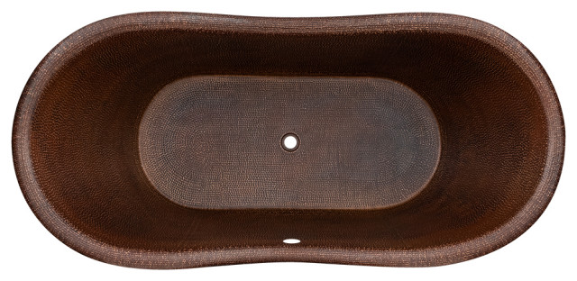 72" Hammered Copper Double Slipper Bathtub, Rings, Overflow Holes ...