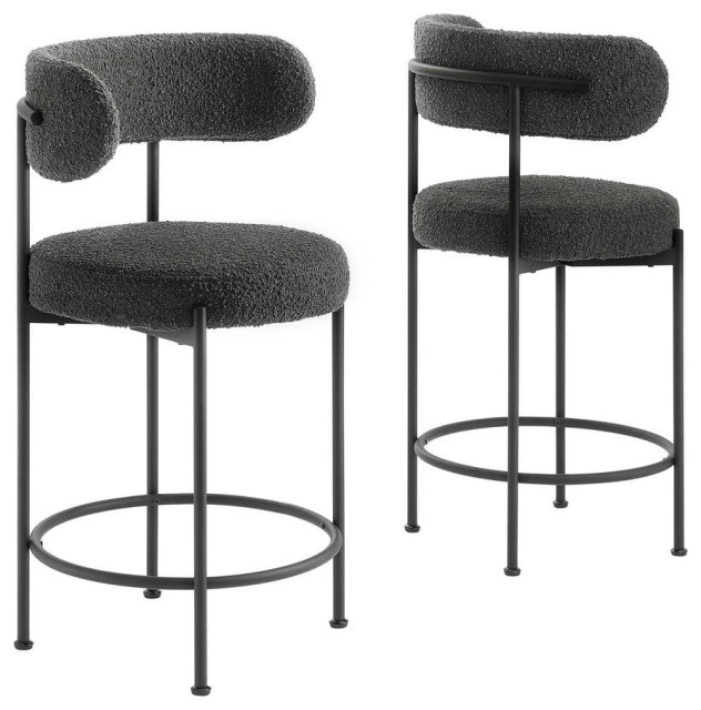 Albie Boucle Fabric Counter Stools - Set of 2 - Contemporary - Bar ...