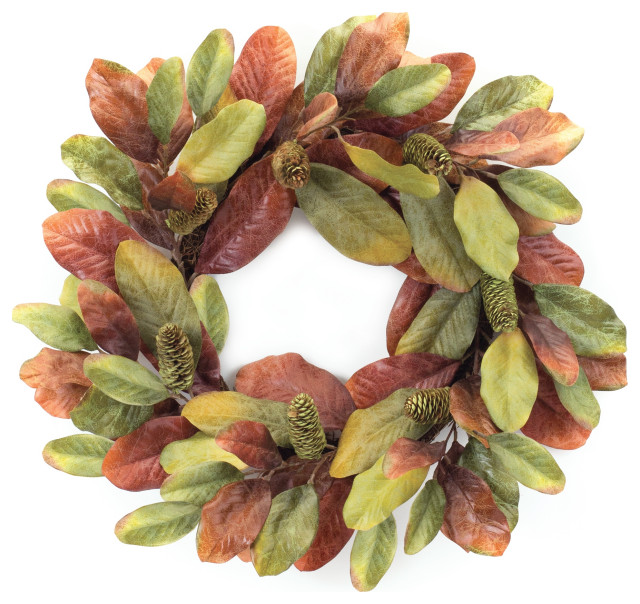 Fall Magnolia Leaf Wreath 24"D - Traditional - Wreaths And Garlands ...