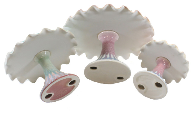 Tabletop Pastel Ruffled Cake Stand Ceramic Glossy Set/3 Easter Spring ...