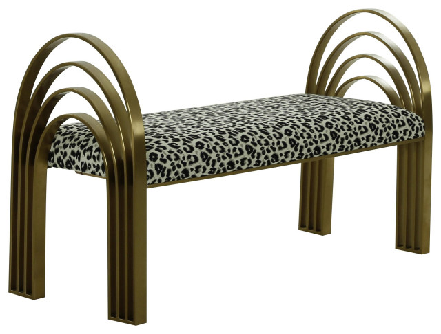 Mavis Leopard Print Velvet Bench - Contemporary - Upholstered Benches ...