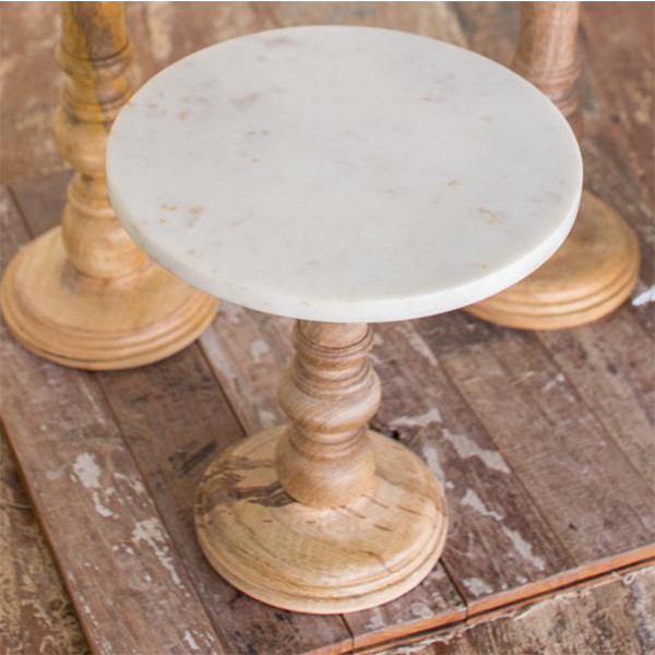 Round White Marble Top Wood Display Stand 3-Piece Set - Traditional ...