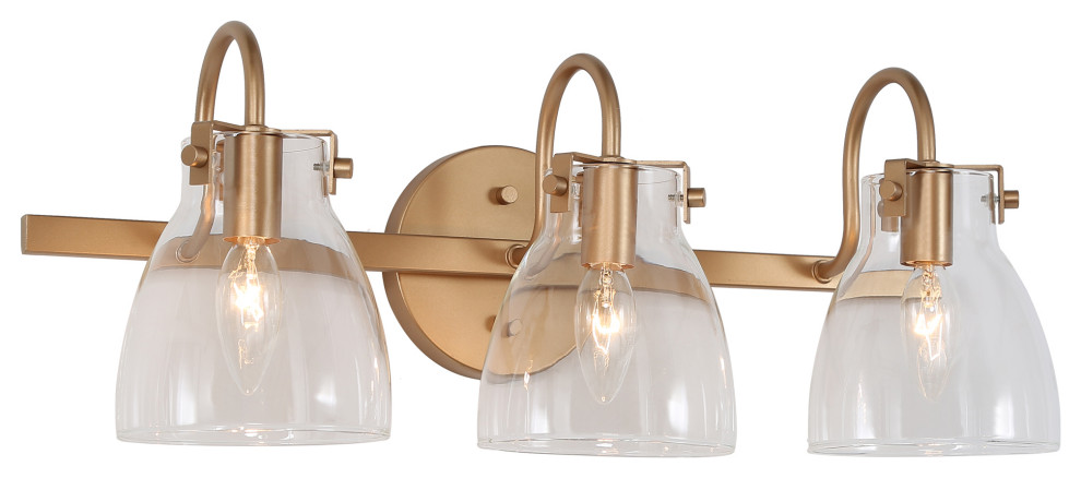 LNC 21" Modern 3-Light Gold Bathroom Vanity Light with Glass ...