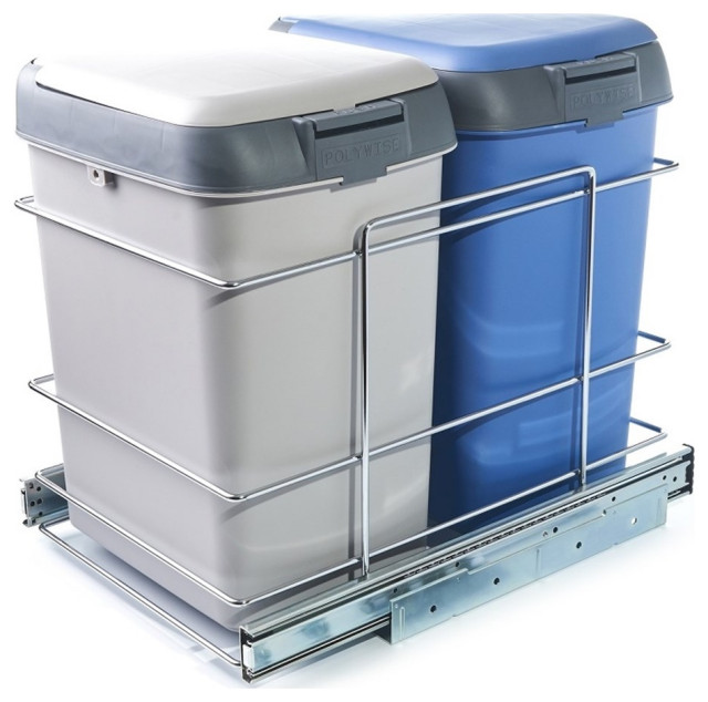 TUHOME Kitchen Cabinet Doble Waste Bin Container.Silver stainless steel ...