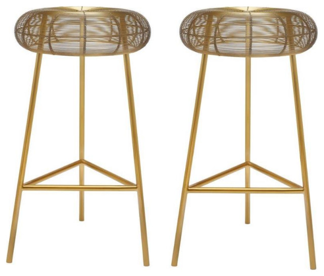 Home Square 2 Piece 26.5" Rich Metal Counter Stool Set in Gold, 26.6 ...