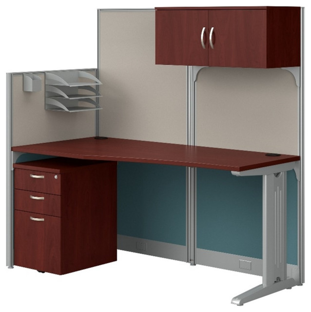 Pemberly Row Cubicle Desk with Storage in Hansen Cherry - Engineered ...