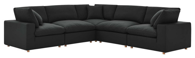 Modular Sectional Deep Sofa Set, Black, Fabric, Modern, Lounge Cafe ...