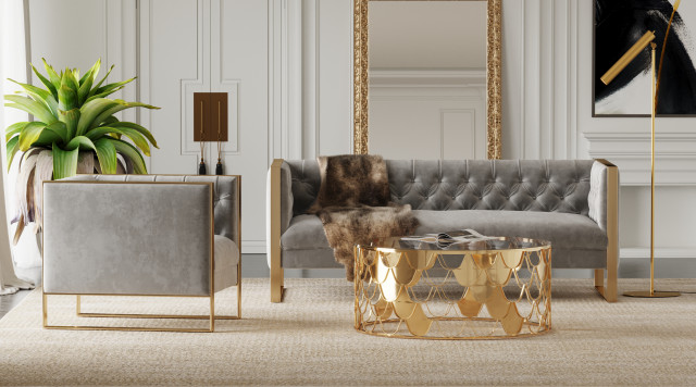 Modrest Javier Modern Glass and Gold Round Coffee Table - Contemporary ...