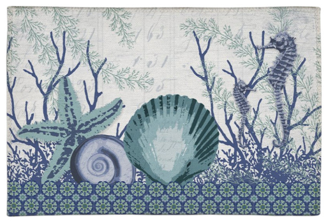 Aquatic Seahorses and Sea Shells 4'x6' Chenille Rug - Beach Style ...