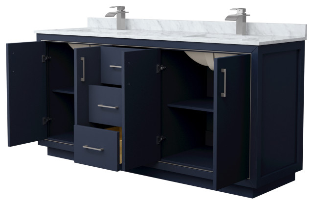 Icon 72" Double Vanity, Dark Blue, Top, Square Sinks, Brushed Nickel ...