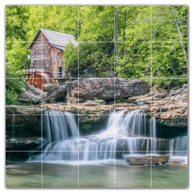 Waterfalls Ceramic Tile Wall Mural HZ501117, 30" Wide x 30" High ...