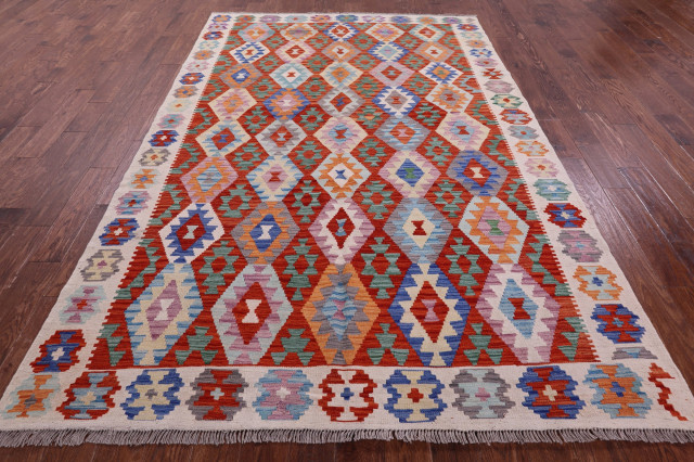 Reversible Wool On Wool Kilim Flat Weave Rug 6' 7" X 9' 11" - Q17576, 6 ...