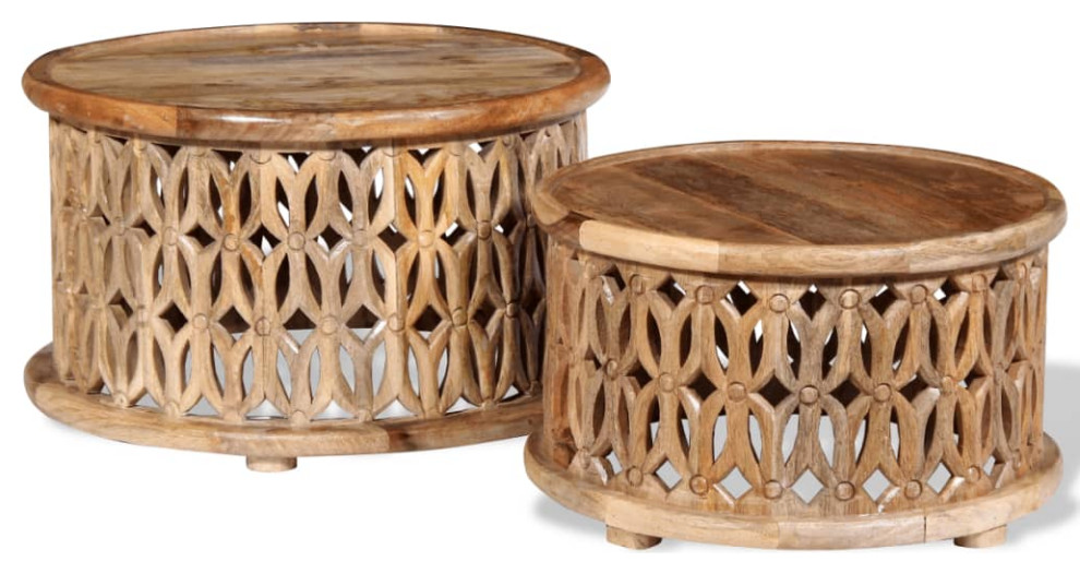 vidaXL Coffee Table Set 2 Pieces Solid Mango Wood - Farmhouse - Coffee ...