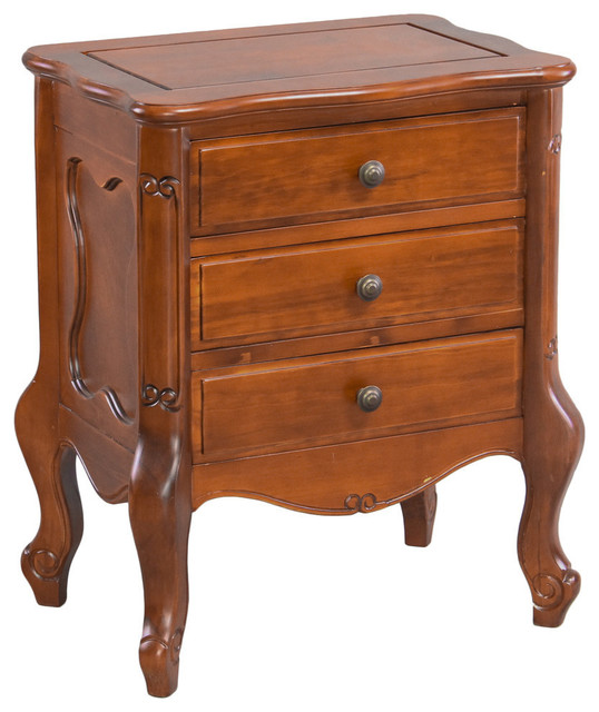Windsor Carved Wood Three Drawer Table, Walnut - Traditional ...