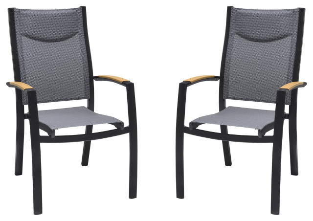 Panama Outdoor Black Aluminum Stacking Dining Chair - Set of 2 ...