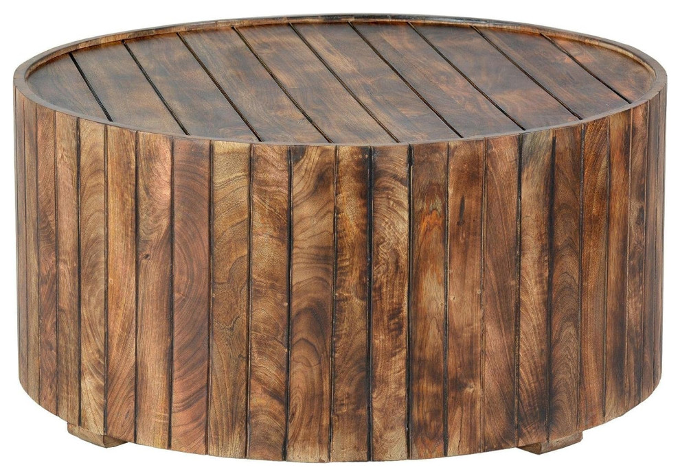 Rustic Coffee Table, Slatted Design With Wooden Base & Rounded Top ...