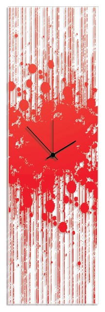 Contemporary Decor 'Red Paint Splatter Clock' Artisan-Made Red Kitchen ...