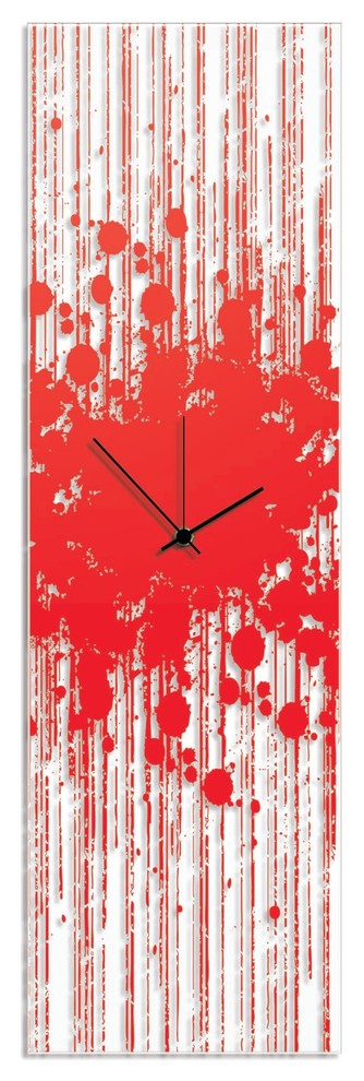 Contemporary Decor 'Red Paint Splatter Clock' Artisan-Made Red Kitchen ...