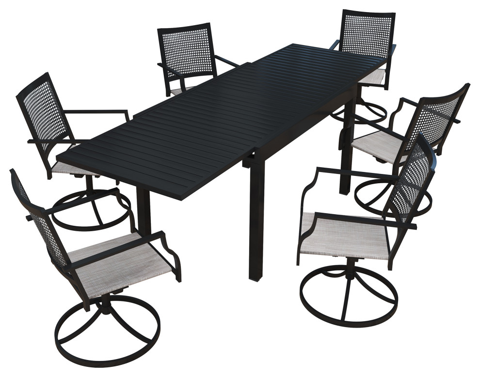 7 Piece Metal Frame Patio Dining Set, Aluminum Extendable Dining Table ...