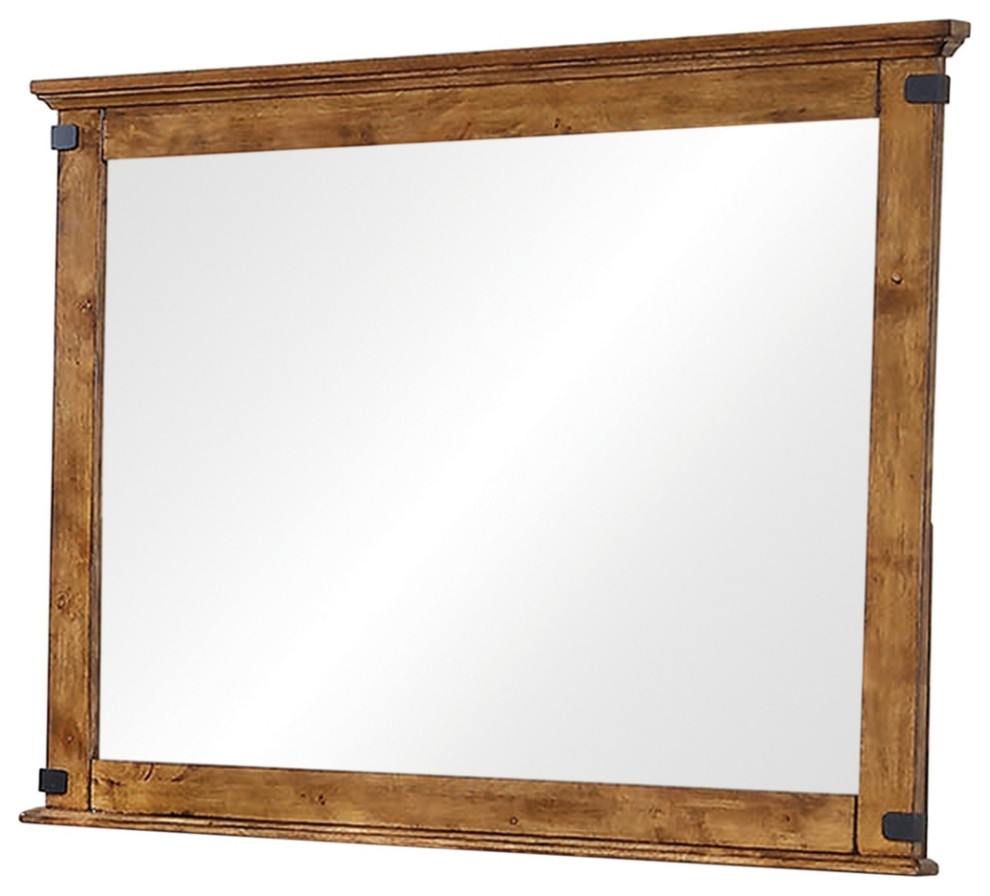 49 Inch Rustic Wood Farmhouse Mirror Metal Corner Accents Rustic Brown ...