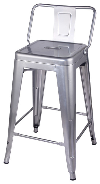 Lowback Silver Metal Bar Stools, Set of 3 - Industrial - Bar Stools And ...