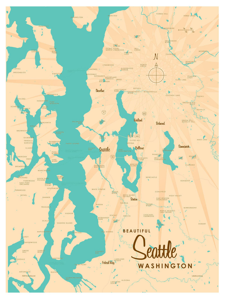 Lakebound Seattle Washington Map Art Print, 9"x12" - Contemporary ...