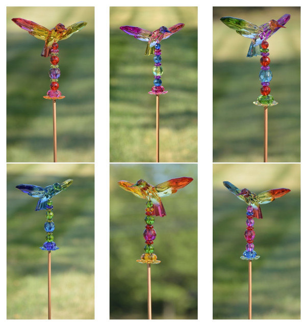 Set of 6 Acrylic Hummingbird Pot Stakes - Contemporary - Garden Statues ...
