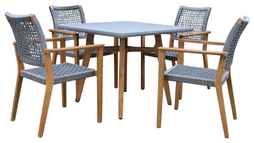 5 Pc Composite Top Dining Set With Nautical Rope Stacking Chairs ...